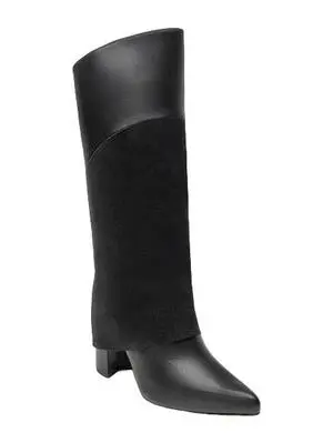 DANTE Leather Tall Overlay Boots - Black