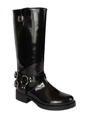 URBNKICKS Tall Distressed Biker Boots - Black