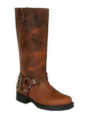 URBNKICKS Tall Distressed Biker Boots - Brown