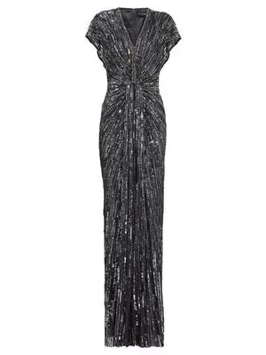 Jenny Packham Sequin-embellished V-neck Maxi Dress - Shadow Grey