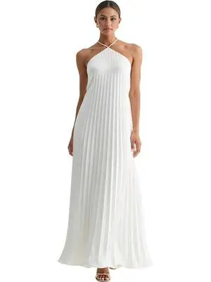 MODENAIRE Backless Pleated Crisscross-strap Maxi Dress - White