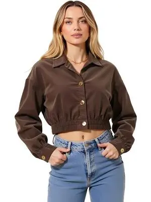 MODENAIRE Cropped Button-up Jacket With Stretch Hem - Brown