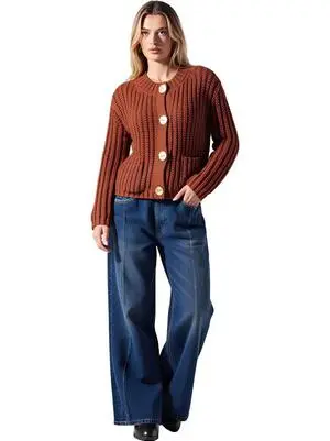 MODENAIRE Chunky Ribbed Cardigan With Gold-tone Buttons - Rust