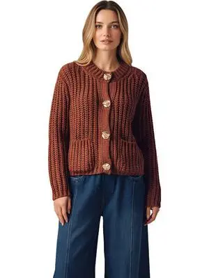 MODENAIRE Chunky Ribbed Cardigan With Gold-tone Buttons - Rust