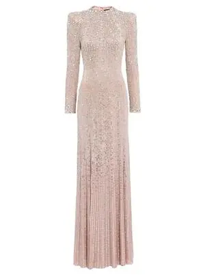 Jenny Packham Embellished Mock-neck Maxi Dress - Desert Sand