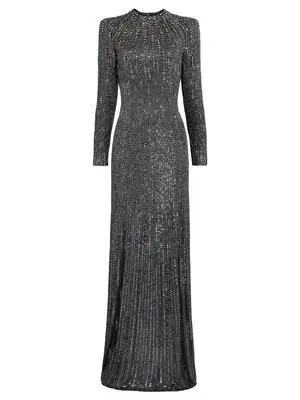 Jenny Packham Embellished Mock-neck Maxi Dress - Shadow Grey