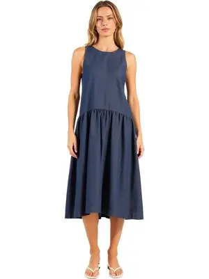 MODENAIRE Sleeveless Drop-waist Midi Dress - Blue