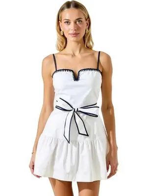 MODENAIRE Contrast-trim Mini Dress With Bow - White /navy Blue