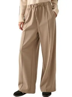 MODENAIRE Wide-leg Trousers With Drawstring Waist - Beige