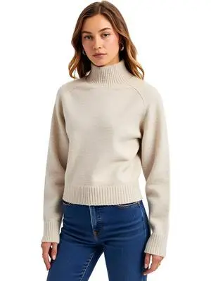 MODENAIRE Mock Neck Raglan Sleeve Sweater - Beige