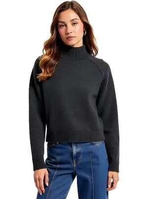 MODENAIRE Mock Neck Raglan Sleeve Sweater - Grey
