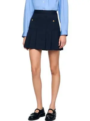 Sandro Striped Pleated Mini Skirt - Navy Blue