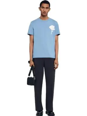Sandro T-shirt With Flower Patch - Chambray