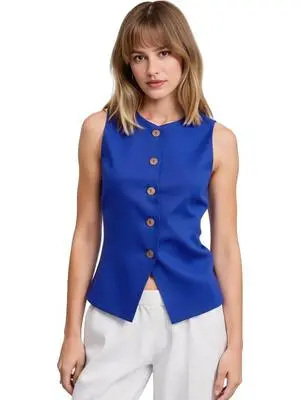 MODENAIRE Sleeveless Asymmetrical Hem Vest - Blue