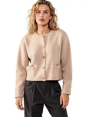 MODENAIRE Textured Knit Button-Front Cardigan Beige