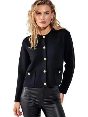 MODENAIRE Textured Knit Button-Front Cardigan Black