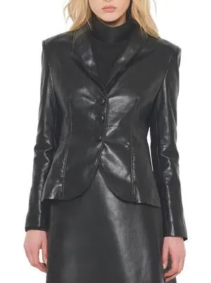 AS By DF Denise Upcycled Tailored Leather Blazer - Black