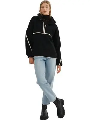 LAMARQUE Helsa Fleece Pullover - Black/ivory