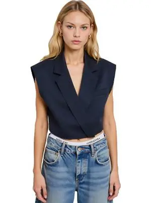 MODENAIRE Sleeveless Cropped Blazer Vest - Blue