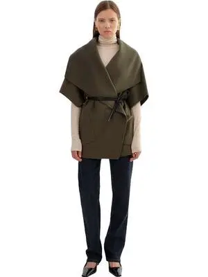 LAMARQUE Penelope Double Face Wool Coat - Dark Olive