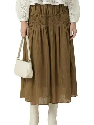 MODENAIRE Smocked Tiered Ruffle-trim Maxi Skirt - Olive Green