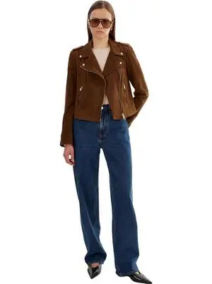 LAMARQUE Donna Suede Biker Jacket - Brown