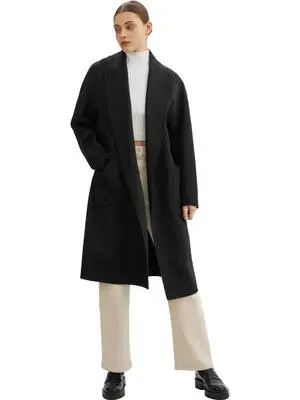 LAMARQUE Thara Shawl Collar Wool Coat - Black