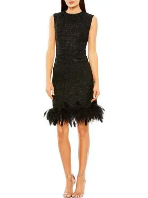 Mac Duggal A-line Shift Dress With Feather Trim - Black