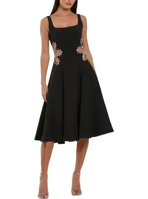 Mac Duggal Sleeveless Rhinestone Cutout Midi Dress - Black