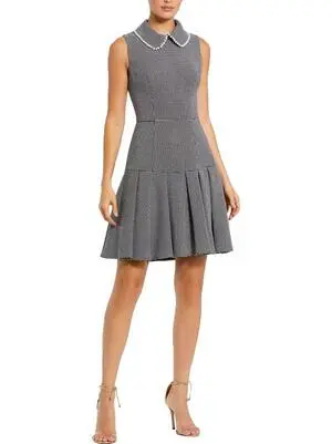Mac Duggal Sleeveless Bouclé Mini Dress With Peter Pan Collar - Black White