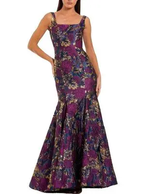 Mac Duggal Brocade Sleeveless Trumpet Gown - Midnight Multi