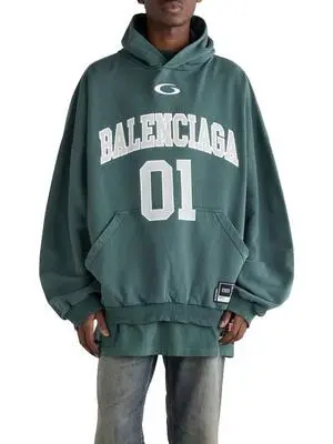 Balenciaga Oversized Cotton Hoodie - Dark Green/light Grey