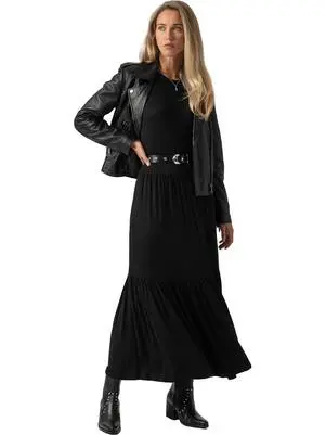 SAINT + SOFIA Tiered Sleeveless Maxi Dress Jersey Black