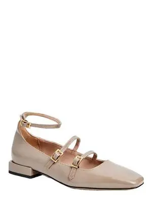 Bruno Magli Petra Ankle Strap Mary Jane Flat - Taupe Crinkle Patent