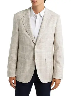 BOSS Regular Fit Check Virgin Wool Sport Coat - Open White