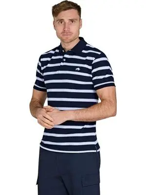 RAGING BULL Triple Stripe Birdseye Polo - Navy