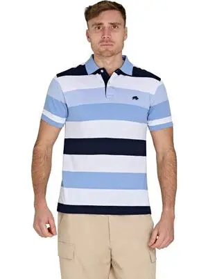 RAGING BULL Birdseye Hoop Pique Polo - Sky Blue