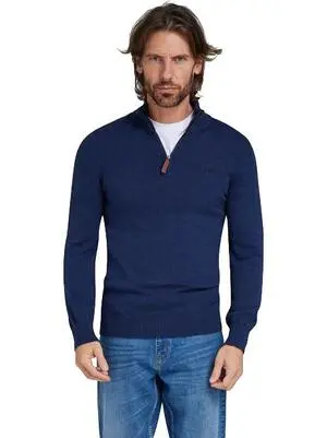 RAGING BULL Quarter Zip Cashmere Blend Sweater - Navy