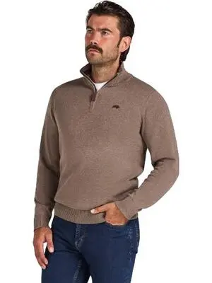 RAGING BULL Quarter Zip Cashmere Blend Sweater - Toast