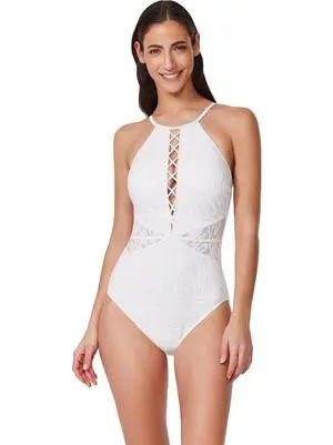 GOTTEX Skyfall Textured High Neck One Piece White