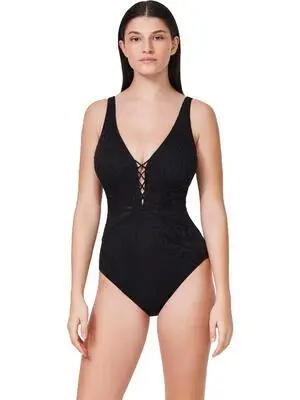 GOTTEX Skyfall Textured V-neck D-cup One Piece - Black