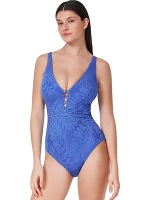 GOTTEX Skyfall Textured V-neck D-cup One Piece - Blue