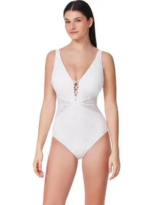 GOTTEX Skyfall Textured V-neck D-cup One Piece - White