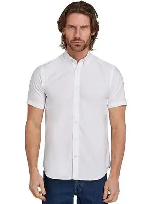 RAGING BULL Short Sleeve Lightweight Oxford Shirt - White