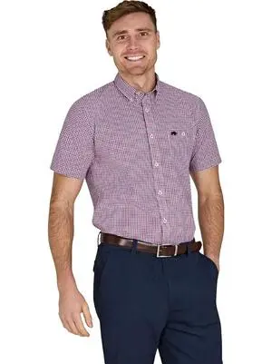 RAGING BULL Short Sleeve Graph Check Poplin Shirt - Red