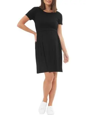 RIPE MATERNITY Rib Crop Top Nursing Dress - Black