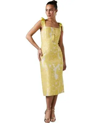 Coast Jacquard Pencil Midi Dress - Yellow