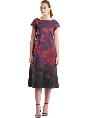 Natori Niji Tie Dye Taffeta Trapeze Dress - Red