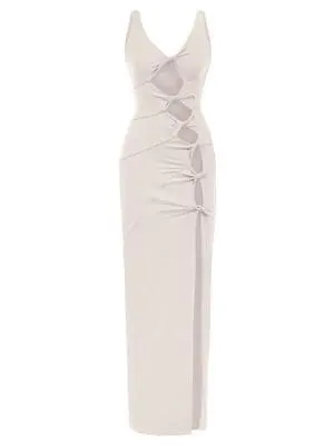 JENDUE Elegant Cut-out Maxi Gown - Ecru