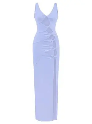 JENDUE Elegant Cut-out Maxi Gown - Iced Blue